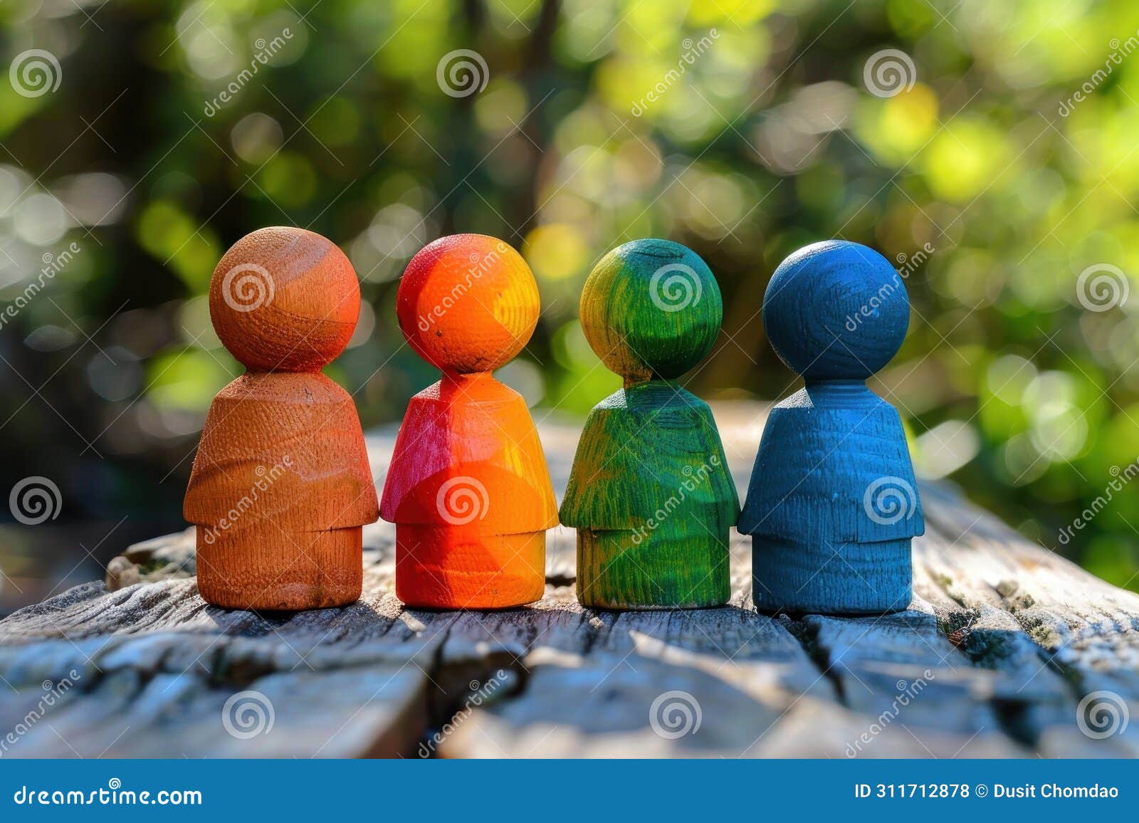 A Group of Wooden Figurines are Lined Up in a Rainbow Order Stock Photo ...