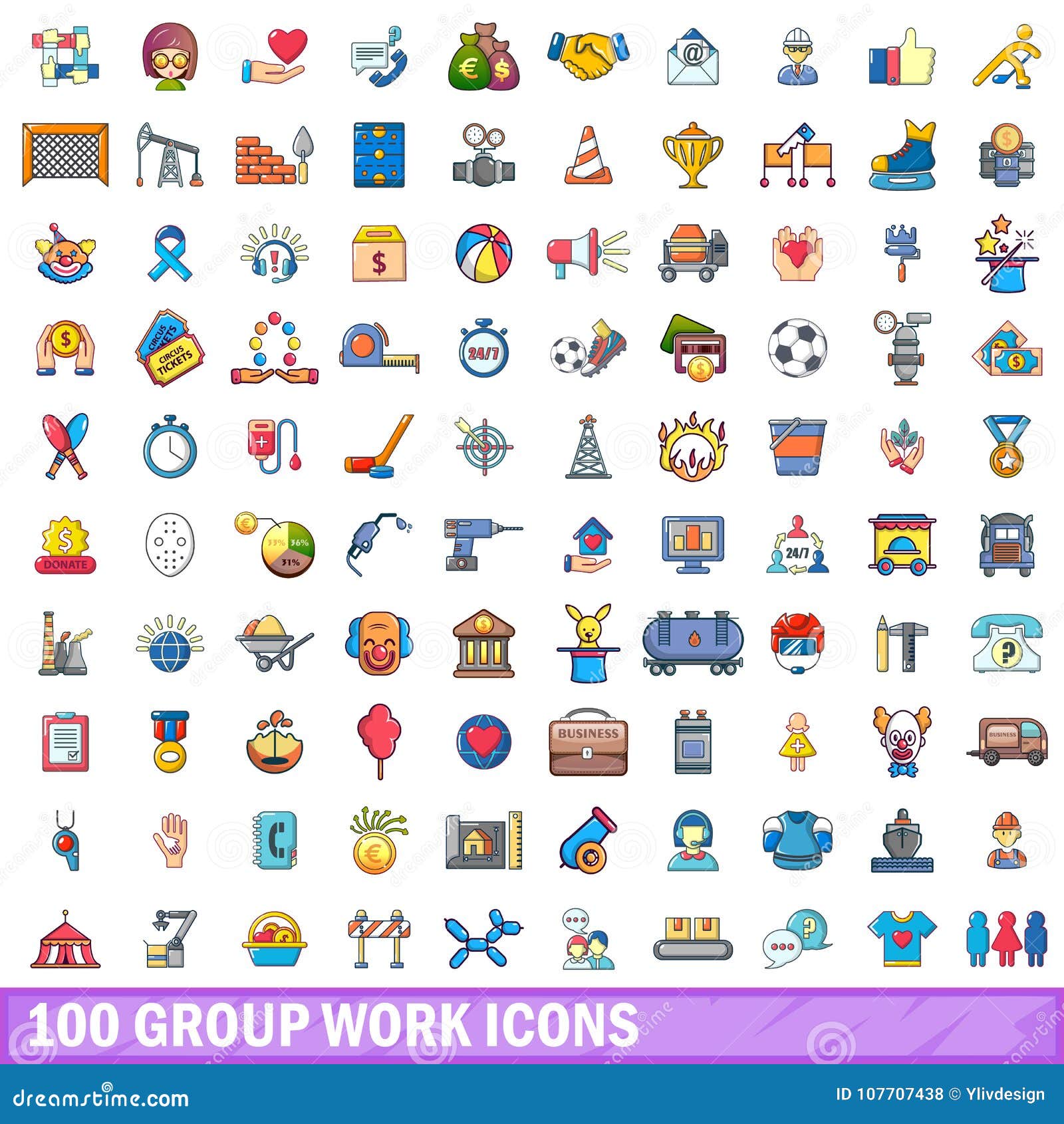 100 Group Work Icons Set, Cartoon Style Stock Vector - Illustration of ...