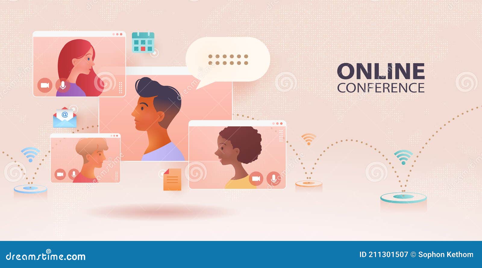 Business Group Meeting Via Video Conference Call, Online Communication ...