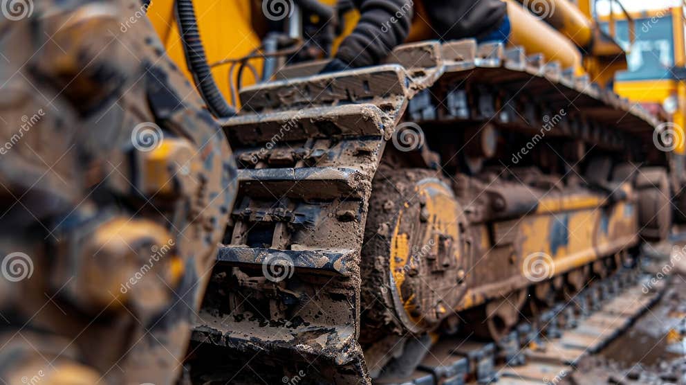 A Group of Workers Disassembling and Replacing Worn Out Tracks on a ...