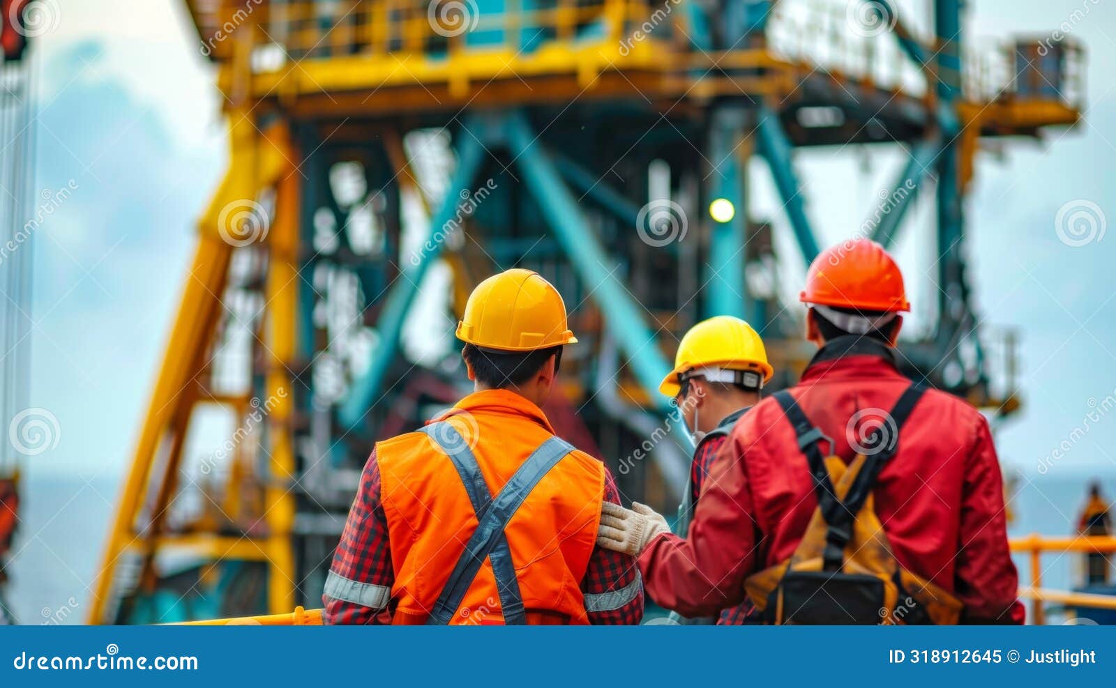 A Group of Workers Greasing the Hinges and Joints of a Crane Preventing ...