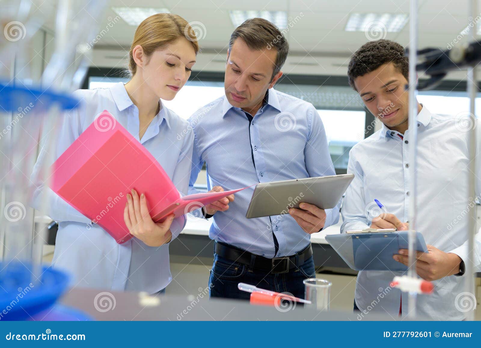 Group Workers Holding Folder Clipboard and Tablet Stock Image - Image ...