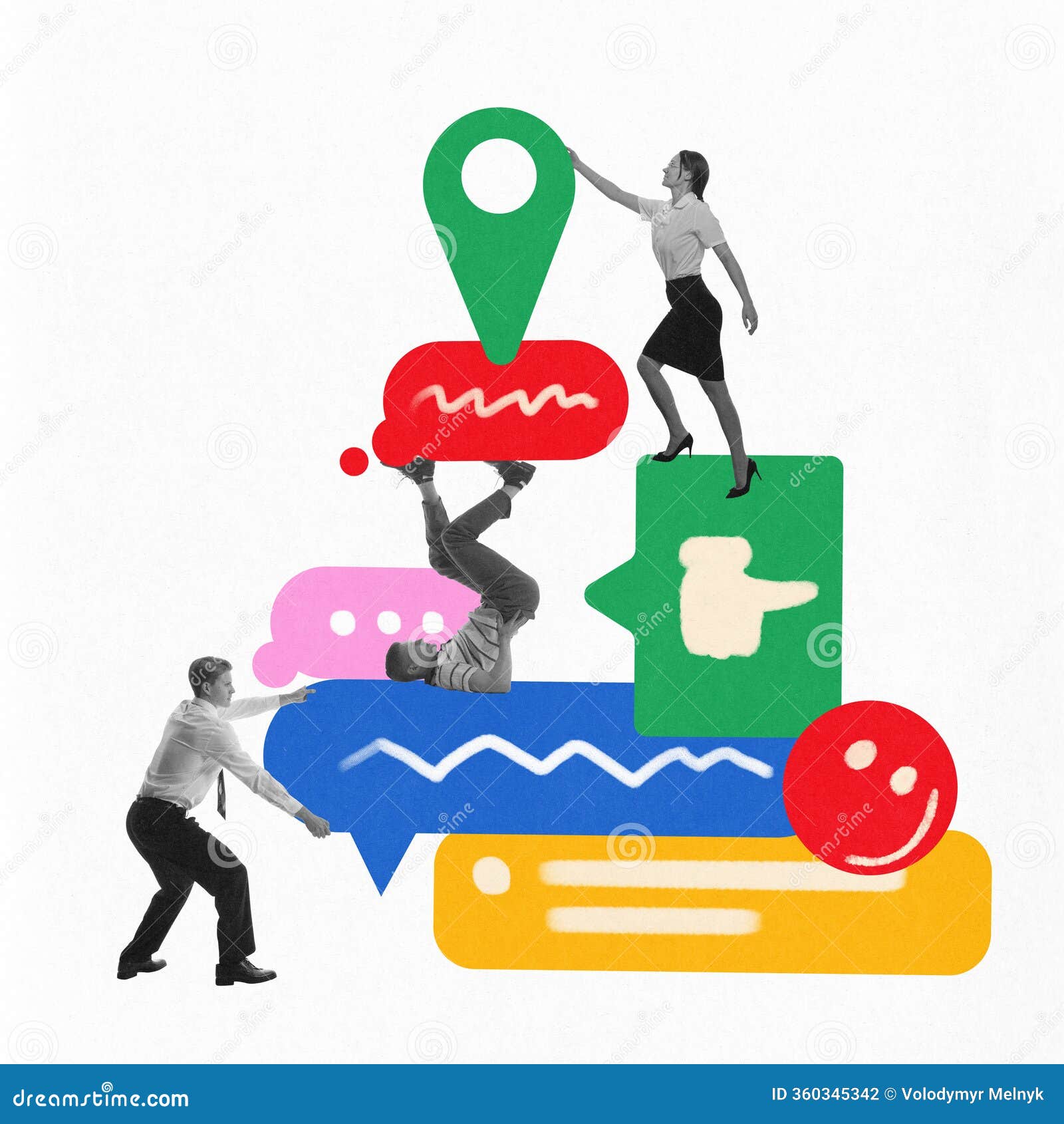 Group of Workers Stacking Digital Symbols, Including Hashtags, Profile ...