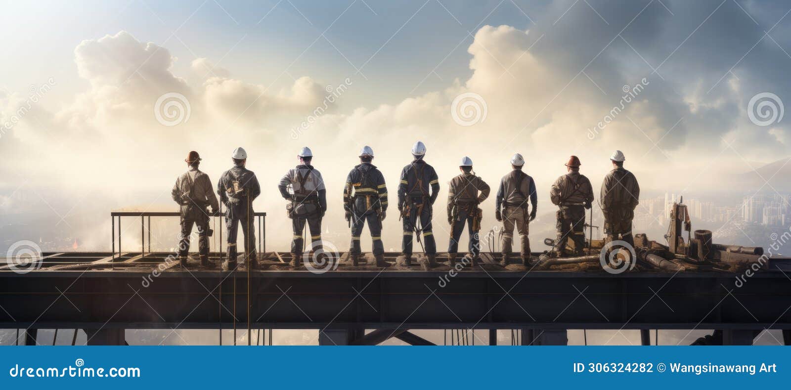 Group of Workers Standing on the Bridge Stock Illustration ...