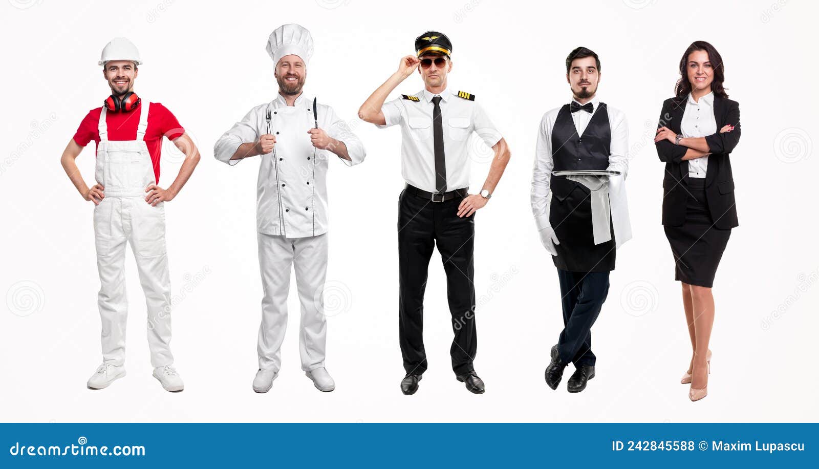 Group of Workers in Uniforms Standing in Studio Stock Photo - Image of ...