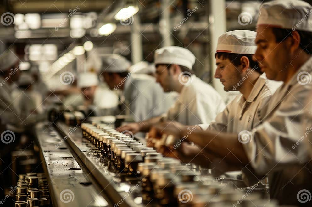 A Group of Workers Working Orderly on an Assembly Line Stock ...