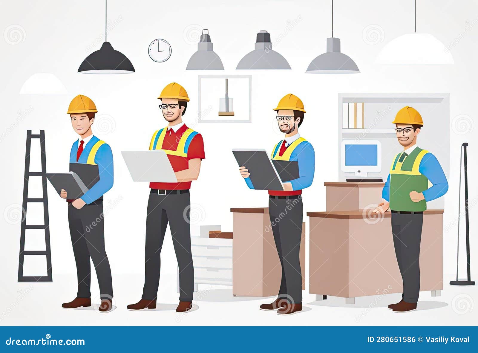 Group of Workmen. Generative Ai Stock Illustration - Illustration of ...