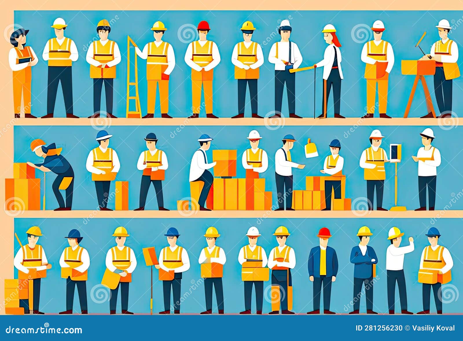 Group of Workmen. Generative Ai Stock Illustration - Illustration of ...