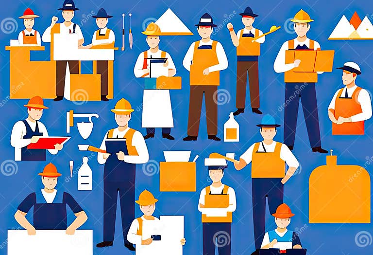 Group of Workmen. Generative Ai Stock Illustration - Illustration of ...