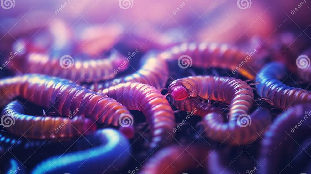A Group of Worms with Bright Colors, AI Stock Illustration ...