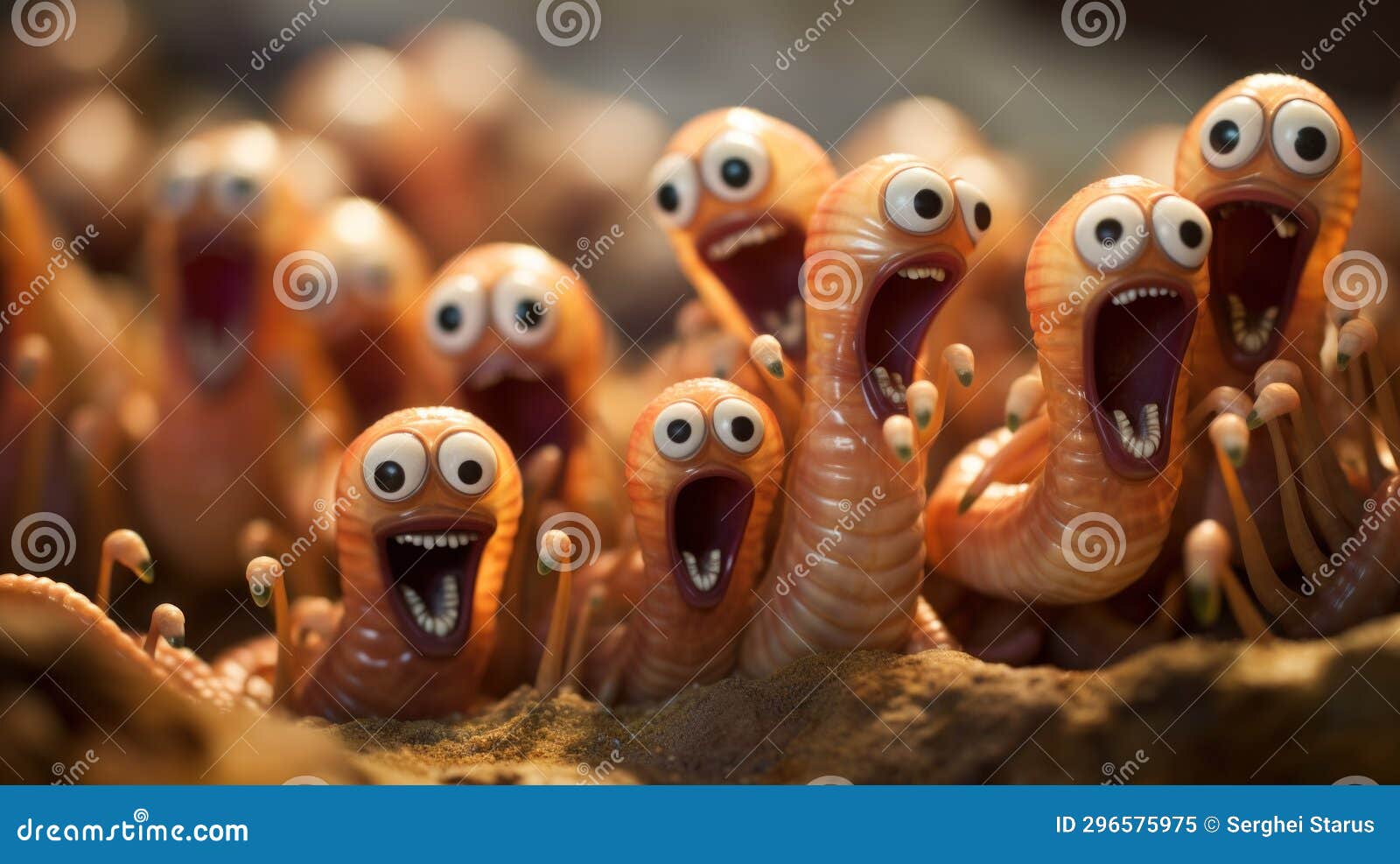 A Group of Worms with Eyes and Mouths, AI Stock Image - Image of ...