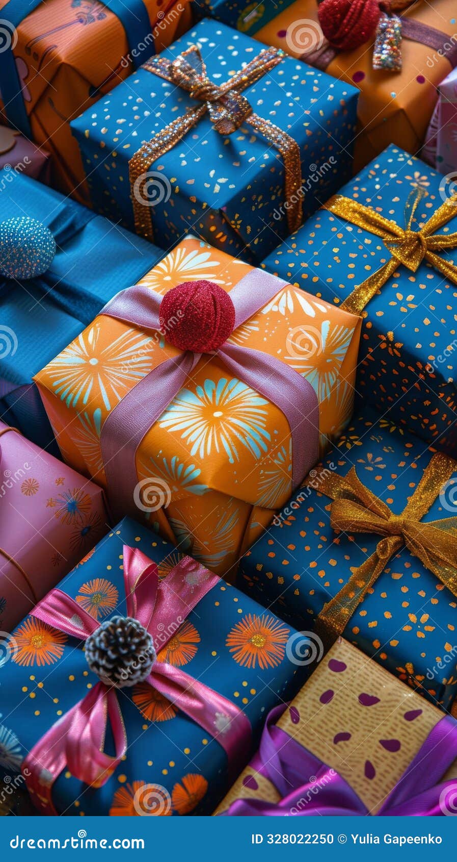 Group of Wrapped Presents Stacked Together Stock Photo - Image of ...