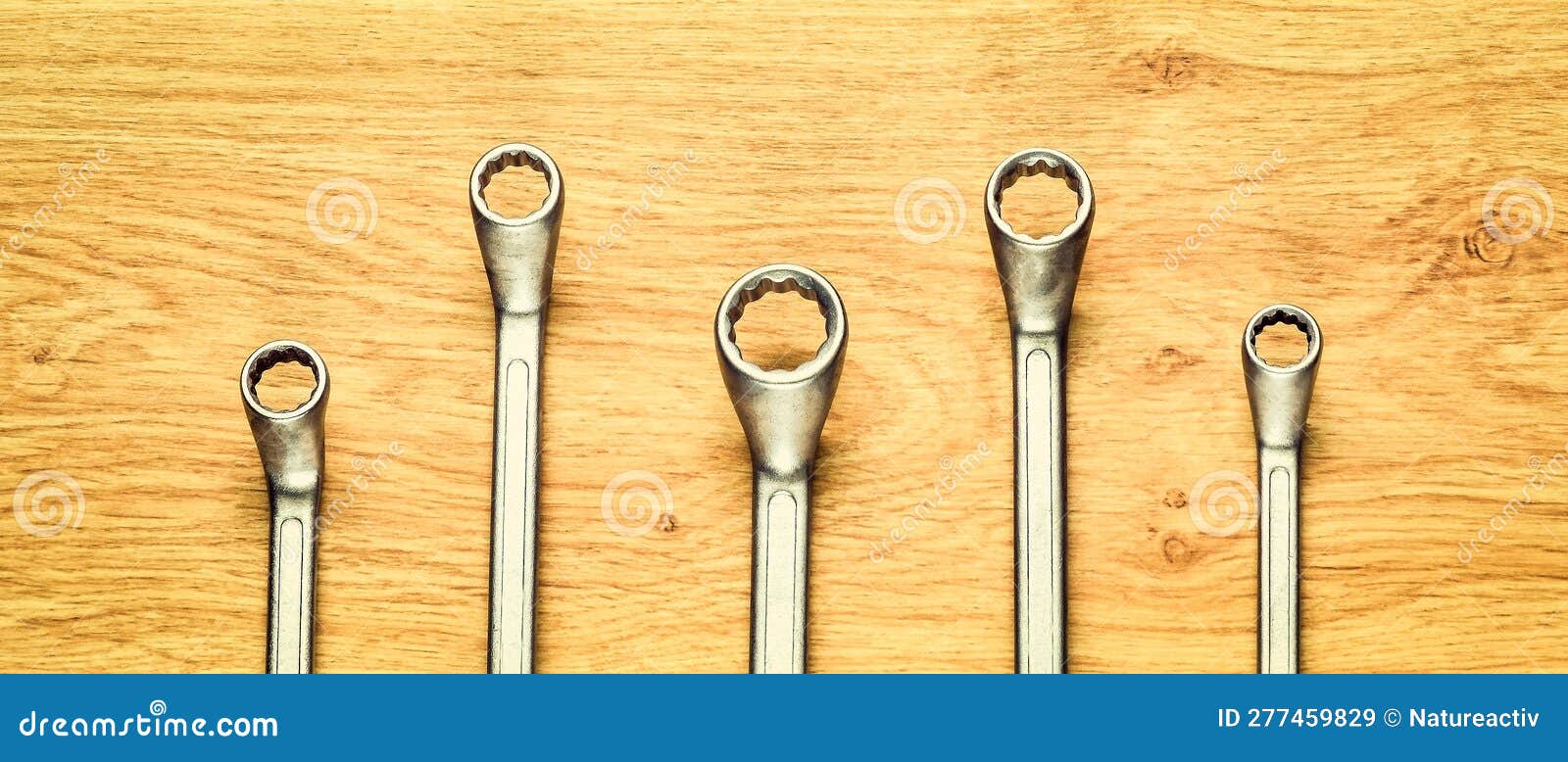 Group of Wrenches on a Wooden Table. Stock Image - Image of material ...