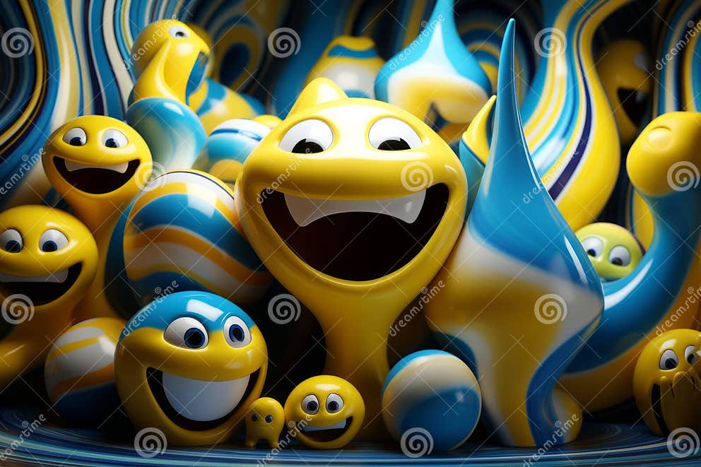 A Group of Yellow and Blue Smiley Faces Stock Illustration ...