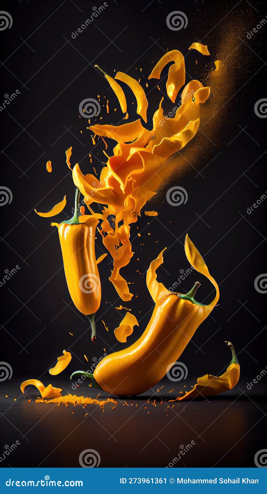 Chillies Flying In The Air With Red Background Stock Image ...