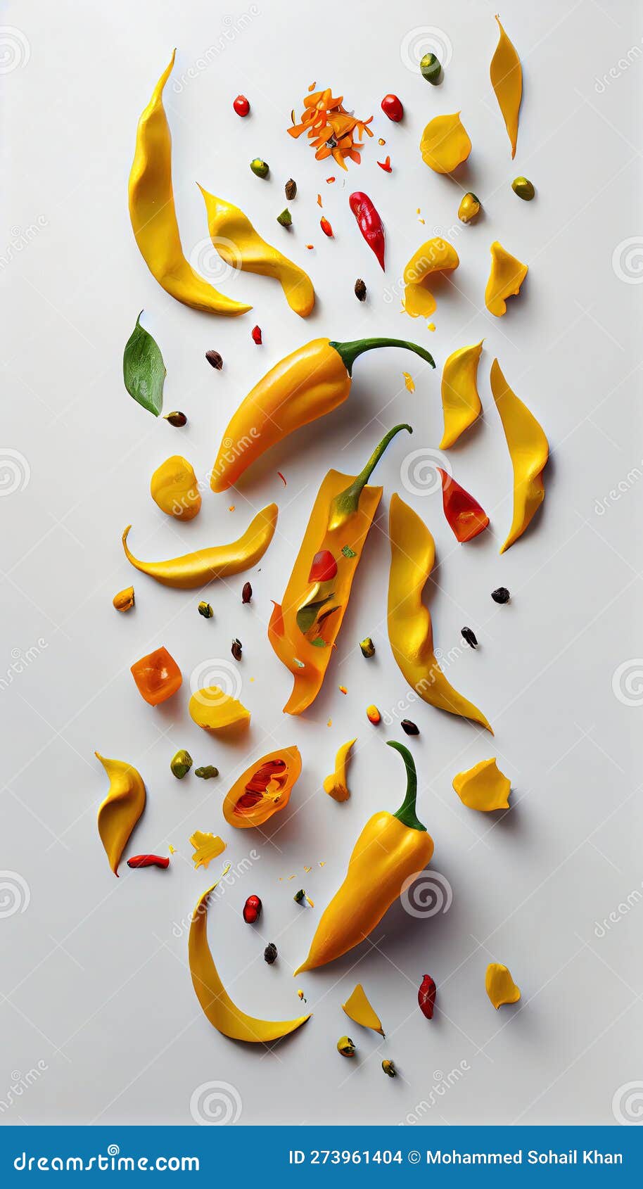 Group of Yellow Chillies Vegetable Creatively Falling-Dripping Flying ...