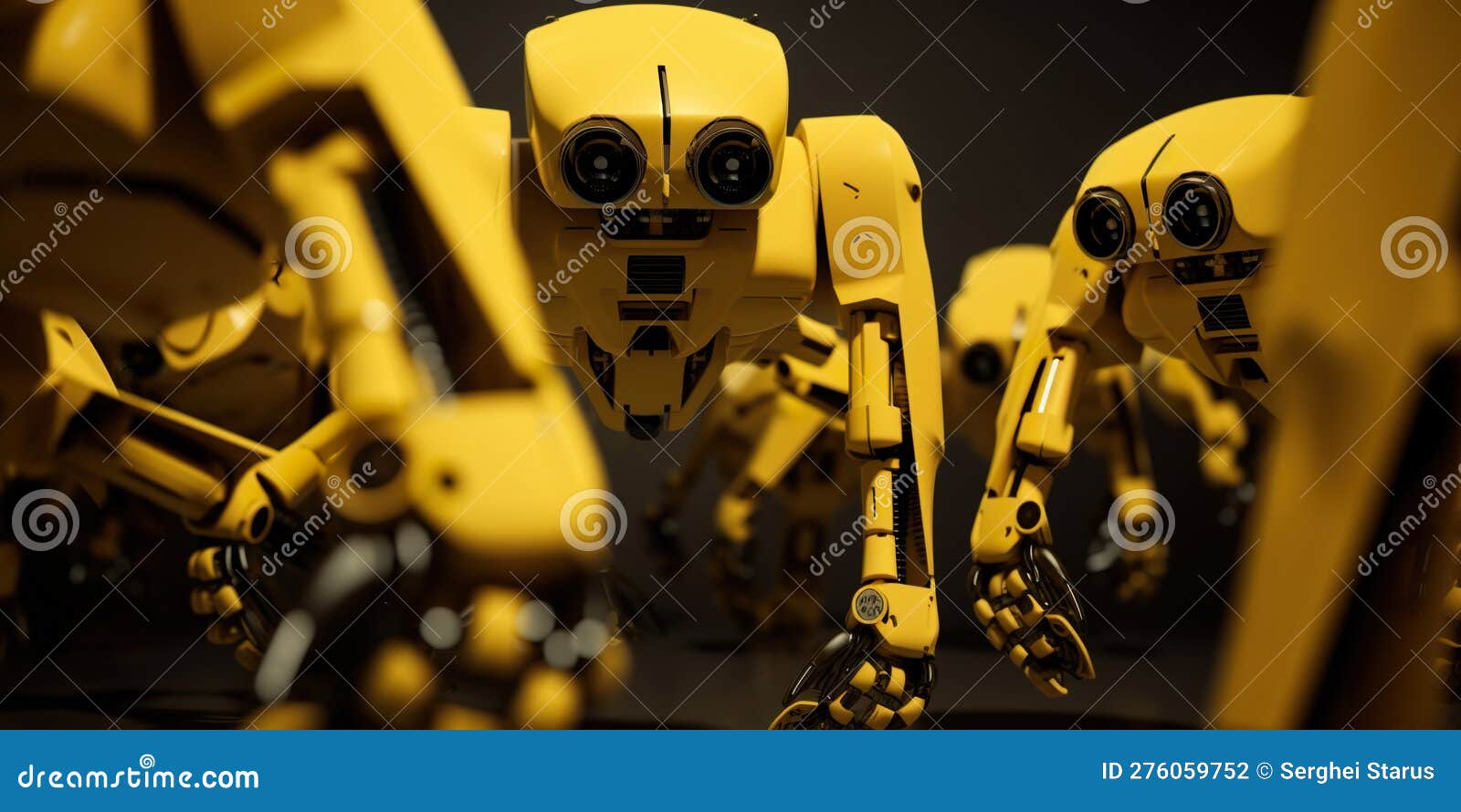 A Group of Yellow Robots Standing Next To Each Other. AI Generative ...