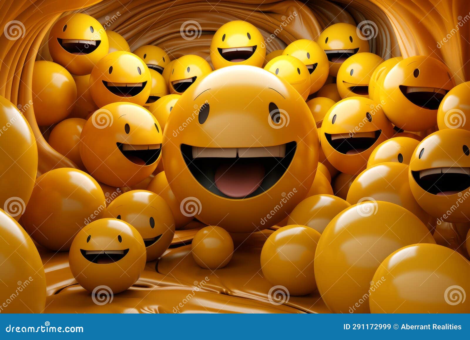 A Group of Yellow Smiley Faces in a Cave Stock Illustration ...
