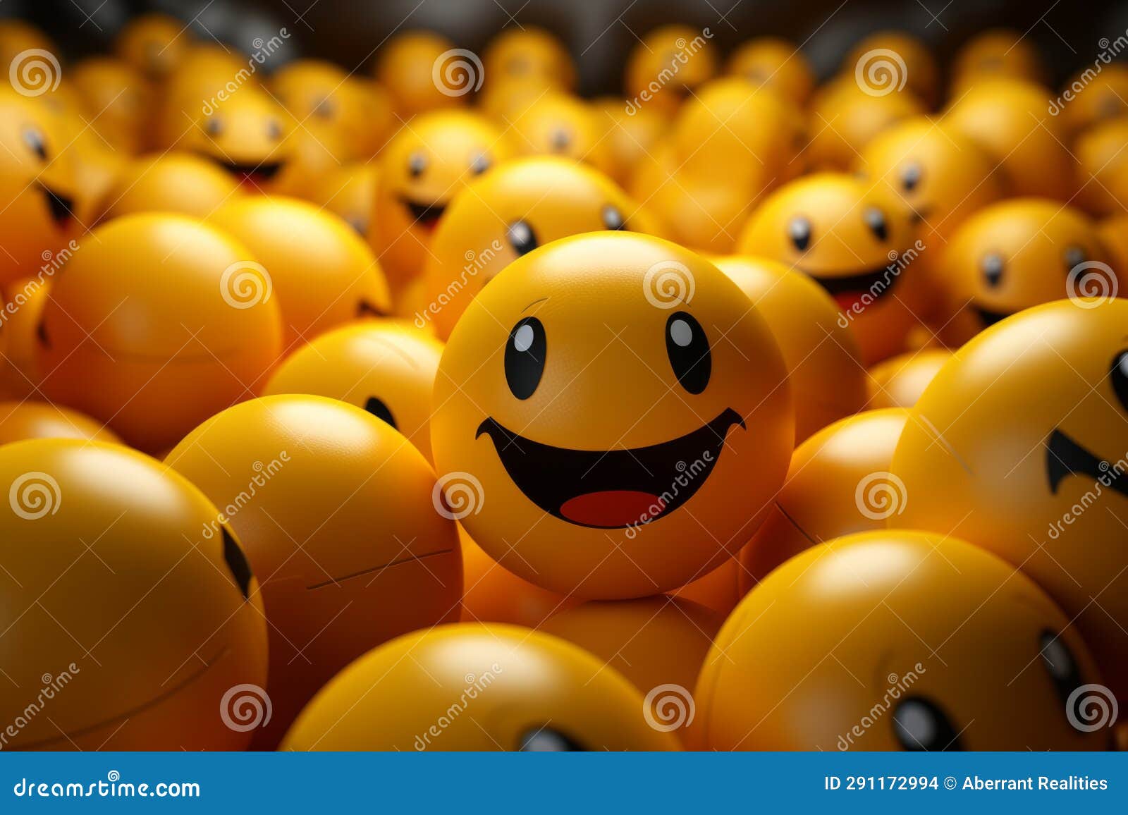 A Group of Yellow Smiley Faces in a Dark Room Stock Illustration ...