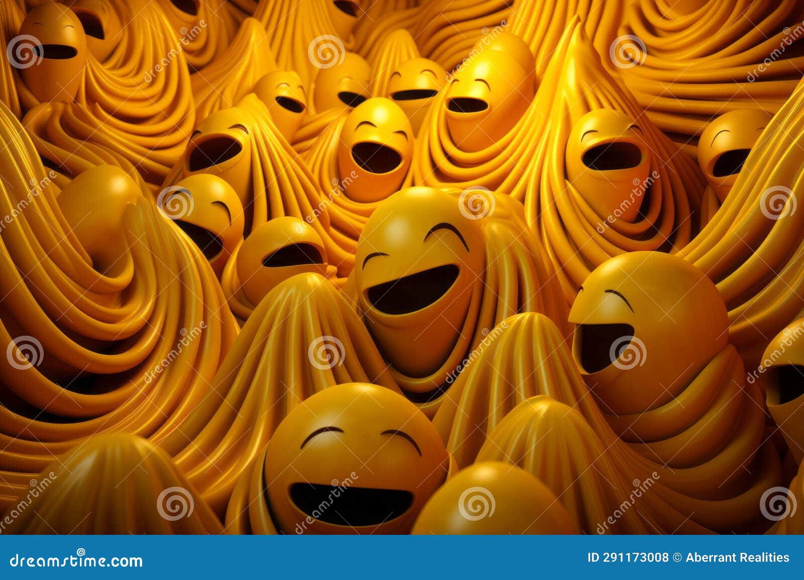 A Group of Yellow Smiley Faces in the Middle of a Dark Room Stock ...