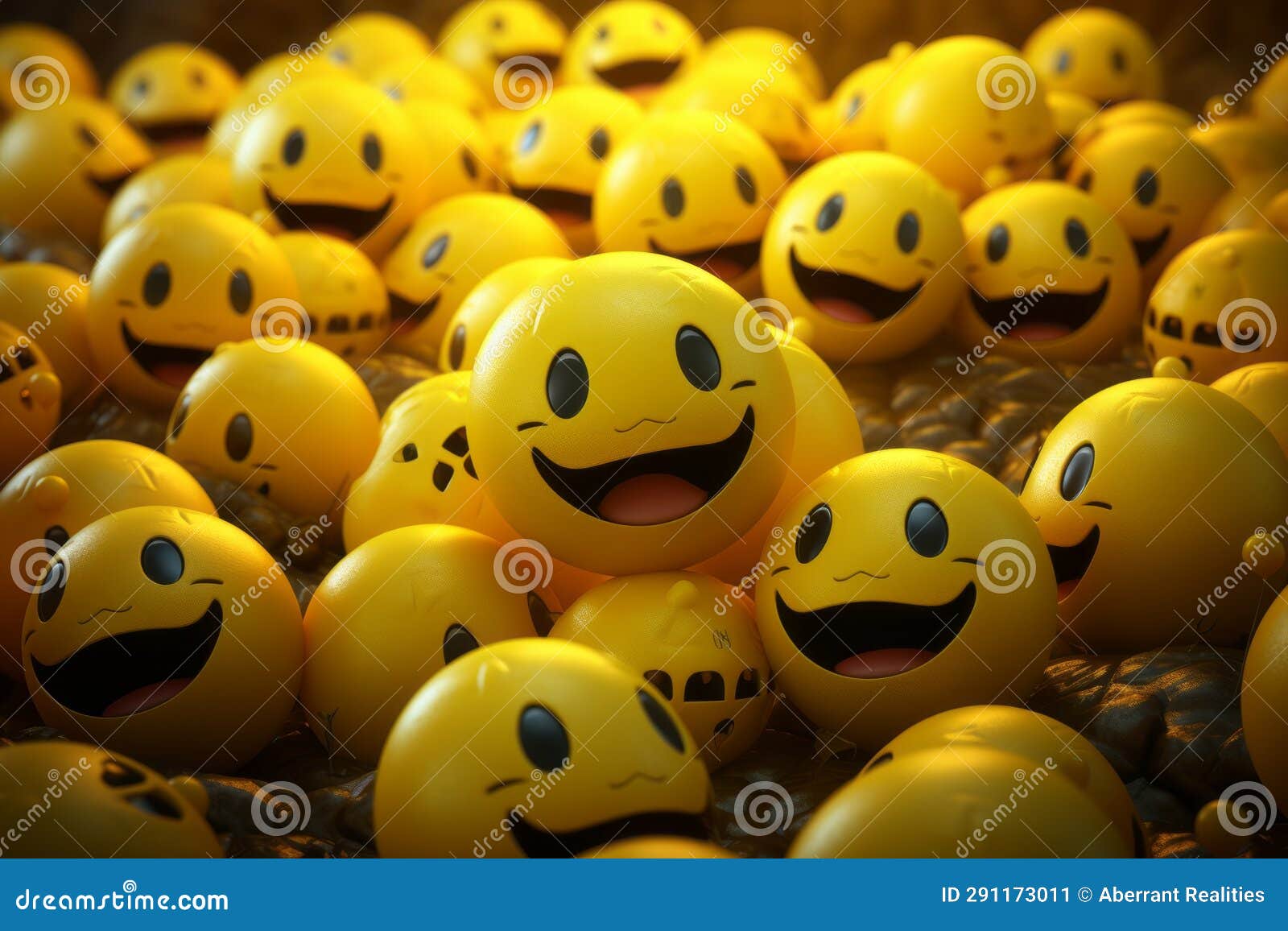 A Group of Yellow Smiley Faces in the Middle of the Ground Stock ...