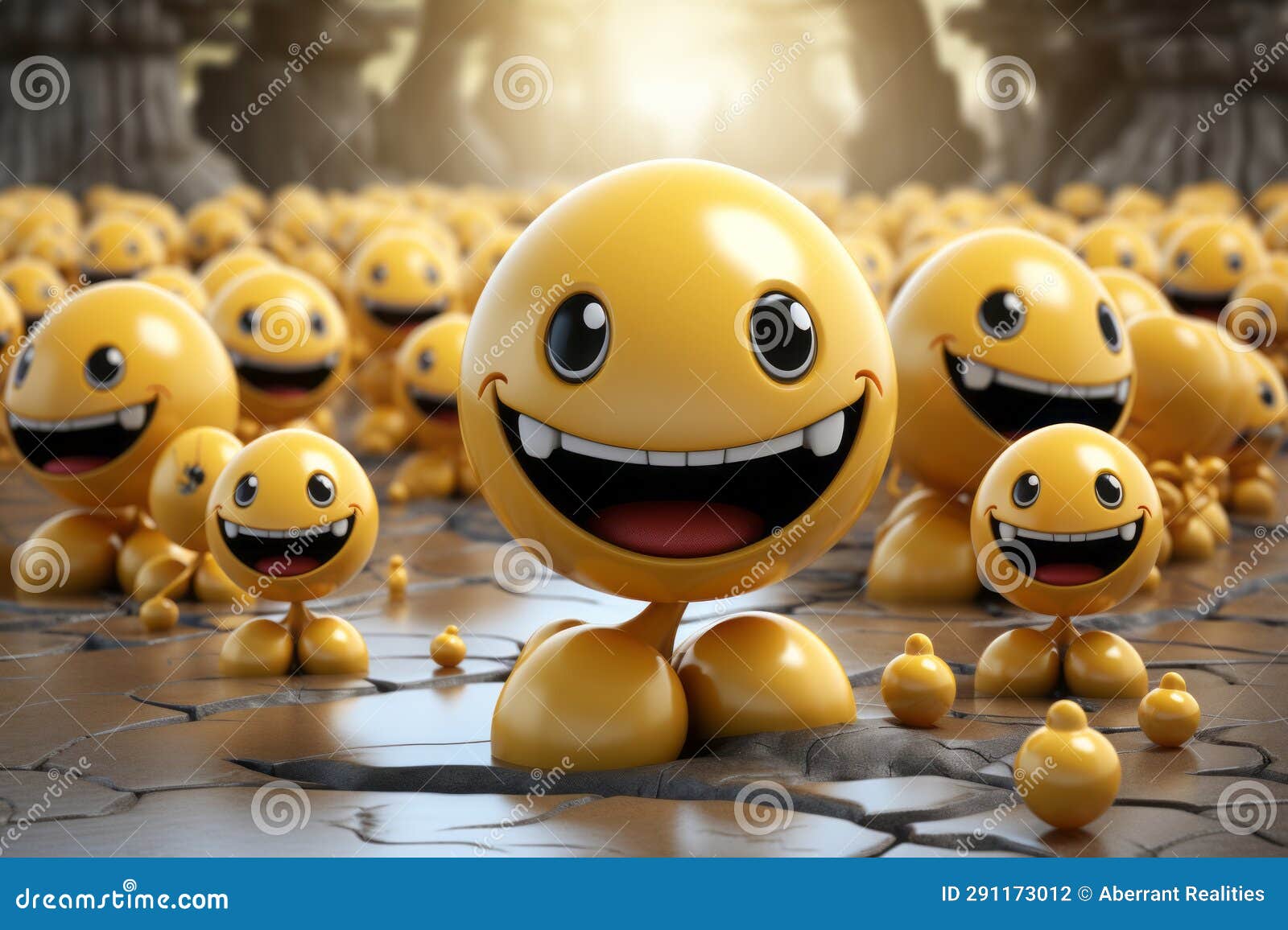 A Group of Yellow Smiley Faces Standing in a Field Stock Illustration ...