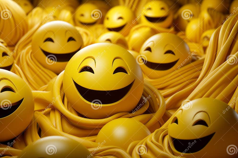 A Group of Yellow Smiley Faces Surrounded by Spaghetti Stock ...