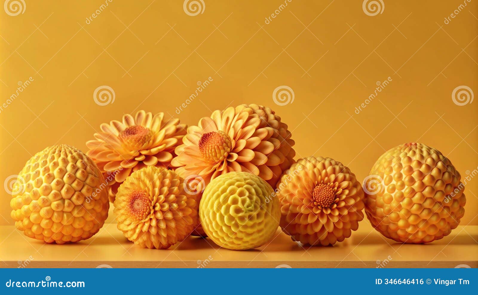 Group of Yellow, Sphere-shaped Flowers on Yellow Background Stock ...
