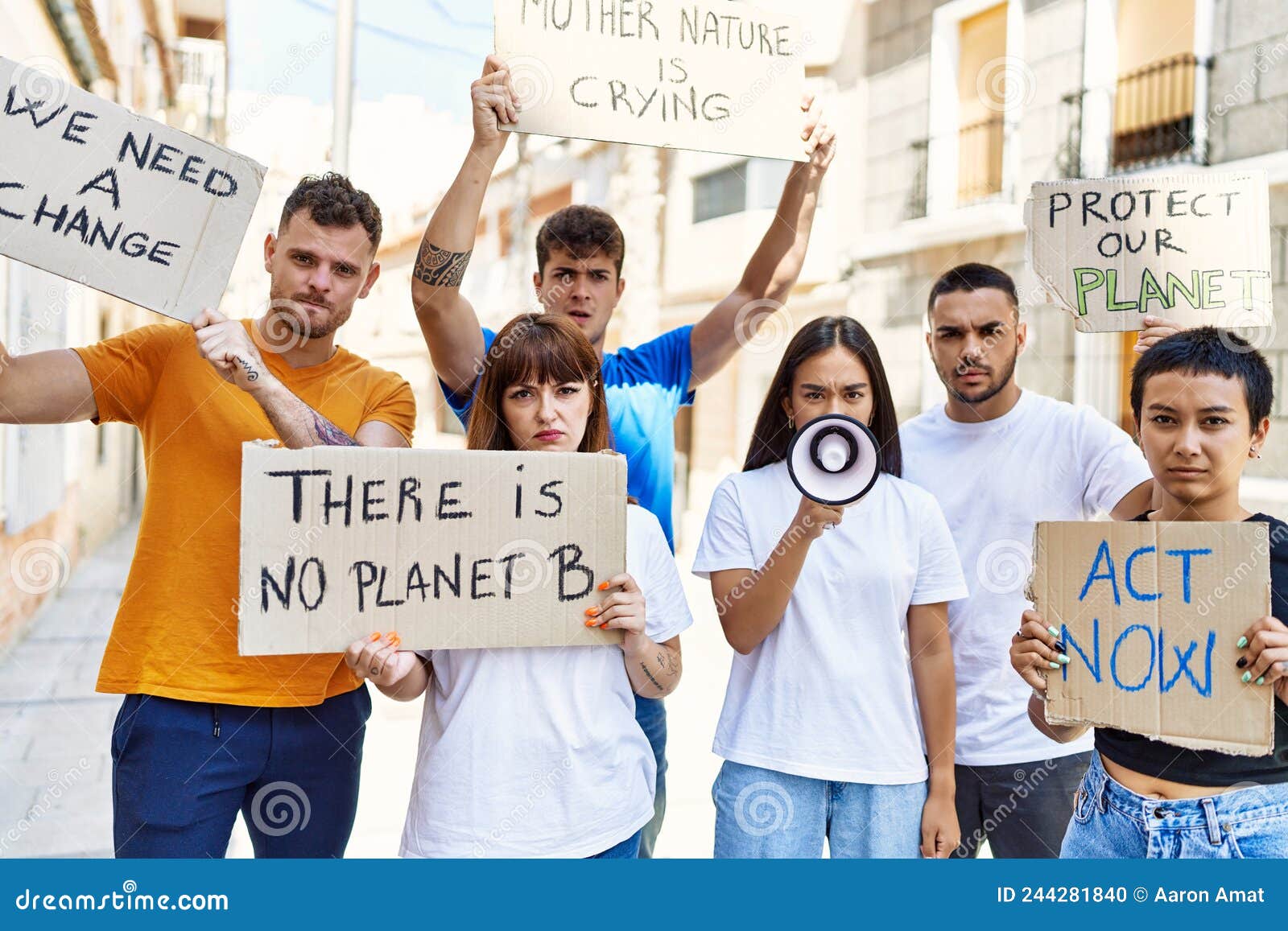 Group of Young Activists Protesting Holding Banner and Using Megaphone ...