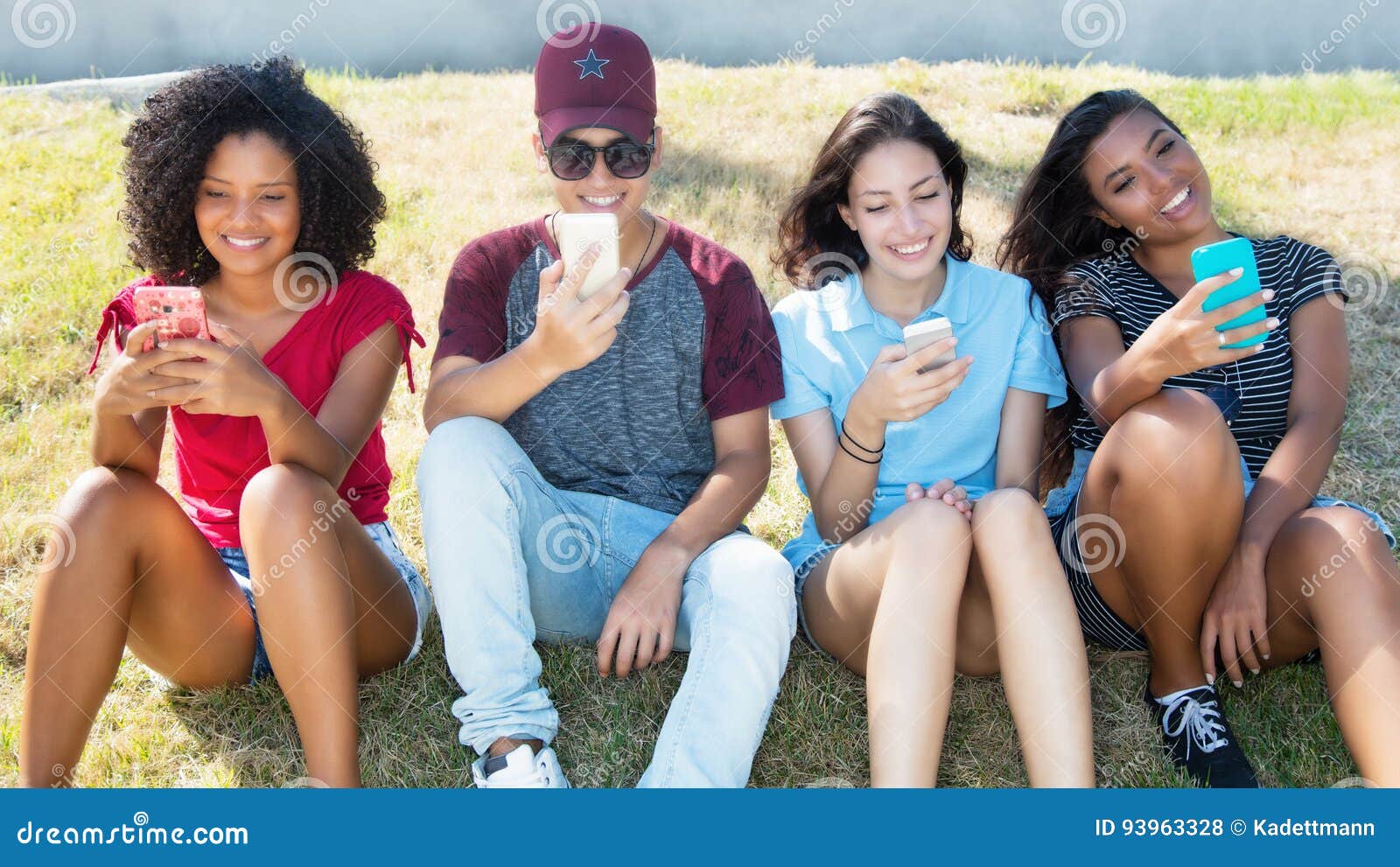 Group of Young Adults Surfing the Net with Phones Stock Photo - Image ...