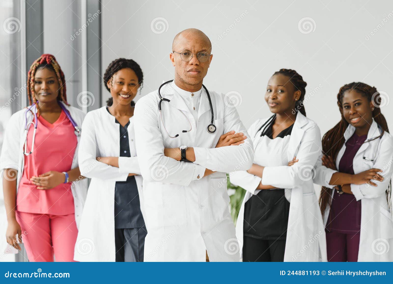 Group of Young African Medical Workers on White Background. Stock Image ...