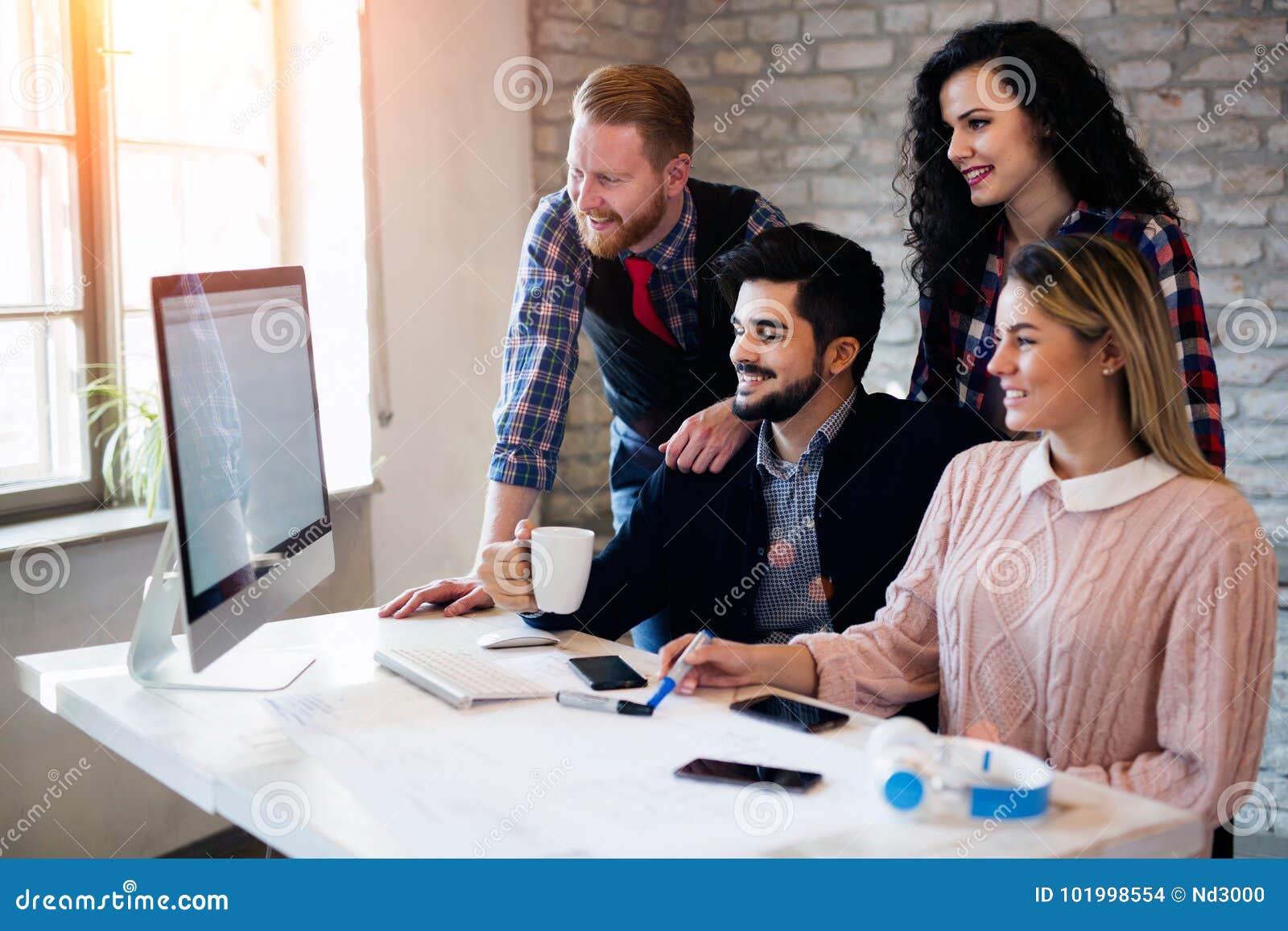 Group of Young Architects Working on Computer Stock Photo - Image of ...
