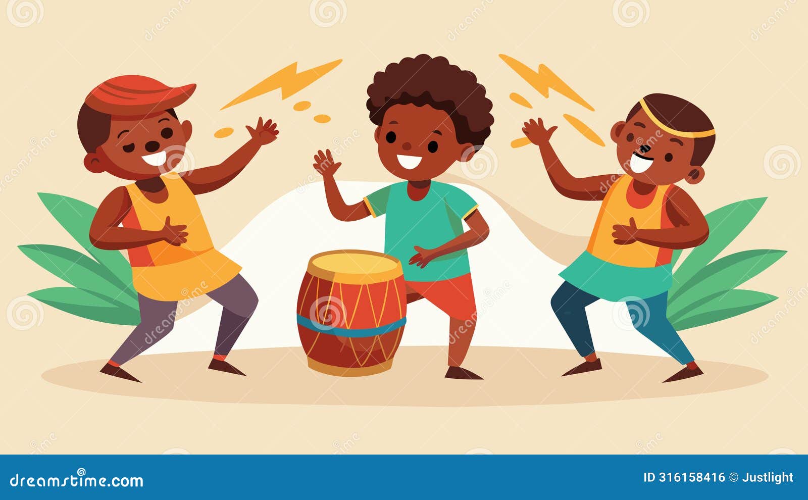 A Group of Young Boys Skillfully Playing Djembe Drums while Two Dancers ...