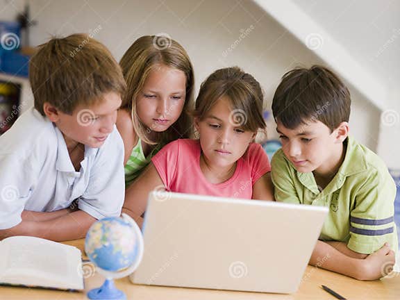 Group of Young Children Doing Their Homework Stock Image - Image of ...