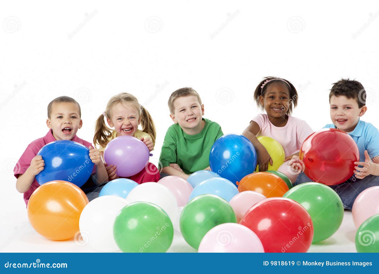 Group of Young Children in Studio with Balloons Stock Image - Image of ...