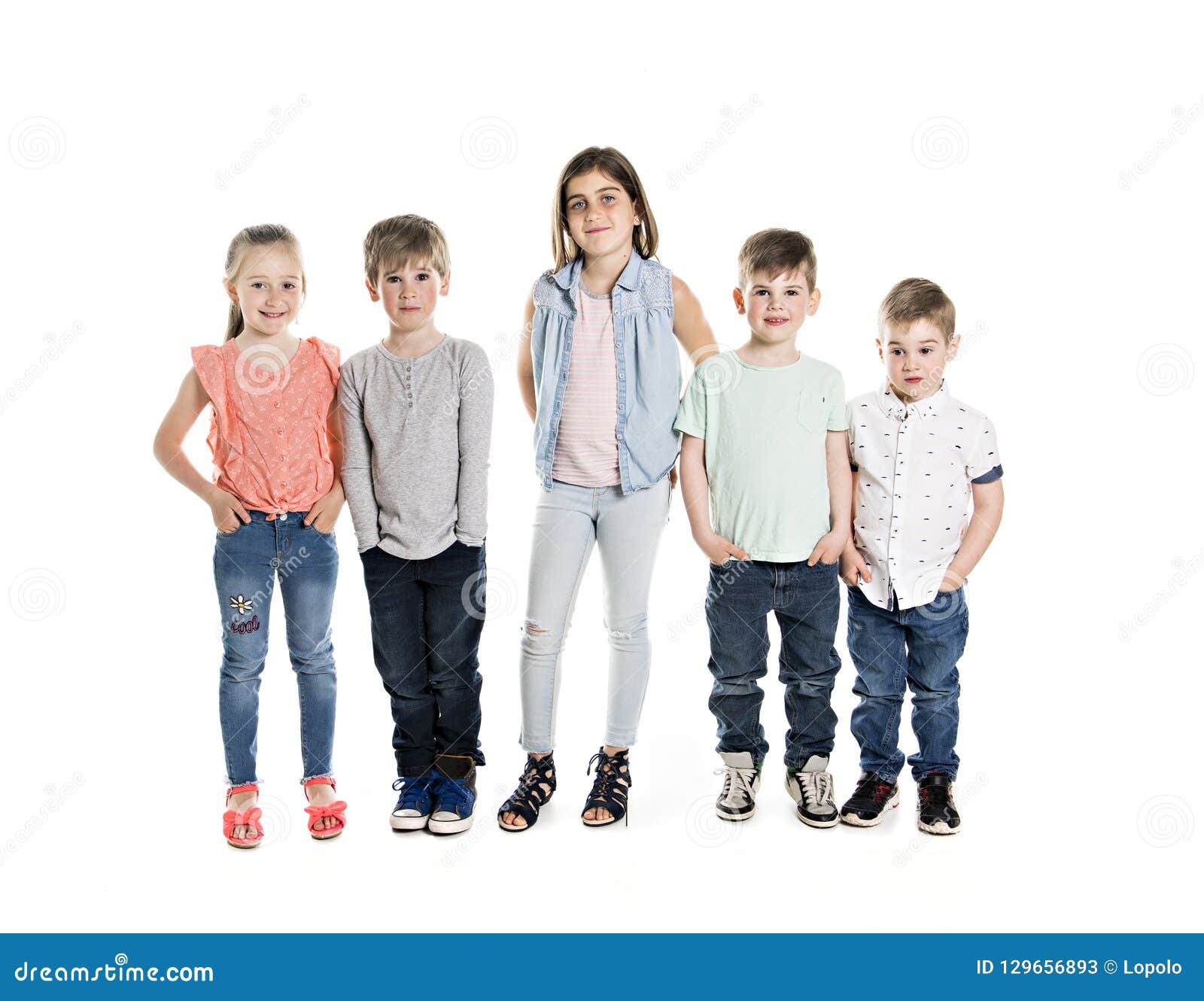 Group of Five Young Children in Studio Stock Image - Image of friend ...