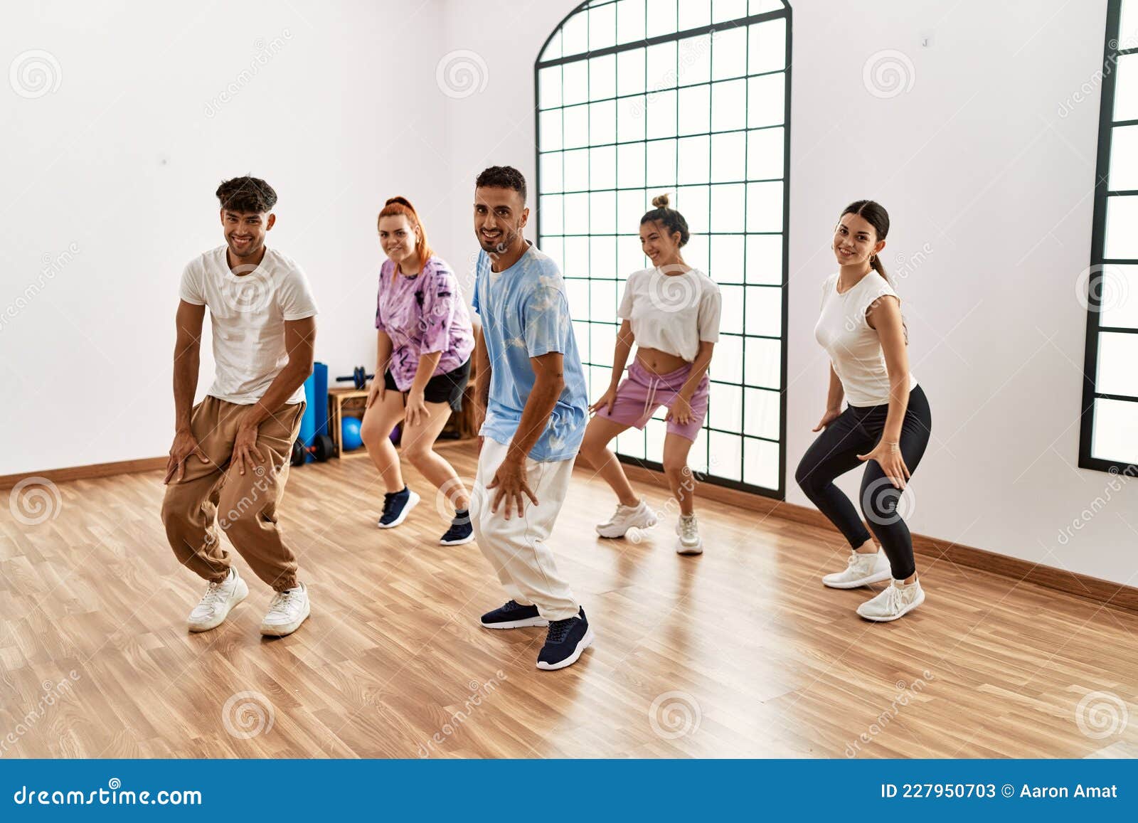 Group of Young Dancer Smiling Happy Dancing Choreography at Dance ...
