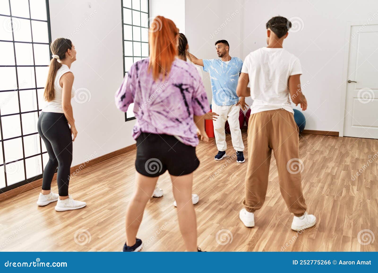 Group of Young Dancer Smiling Happy Dancing Choreography at Dance ...
