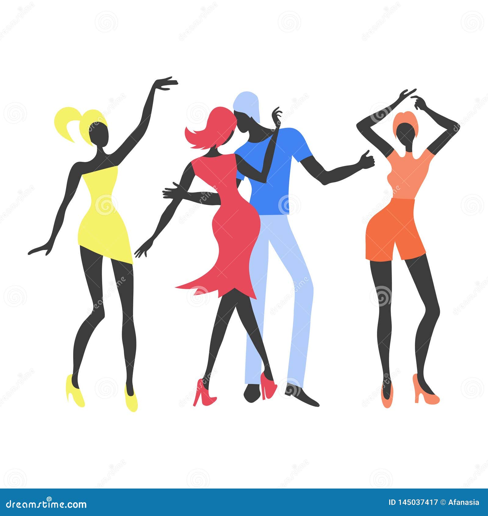 Group of Young Dancing People. Colorful Party Vector Illustration Stock ...
