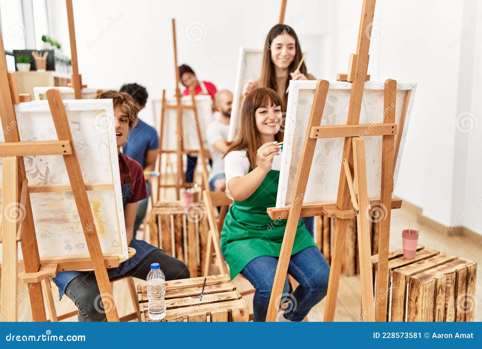 Group of Young Draw Students Smiling Happy Drawing at Art Studio Stock ...