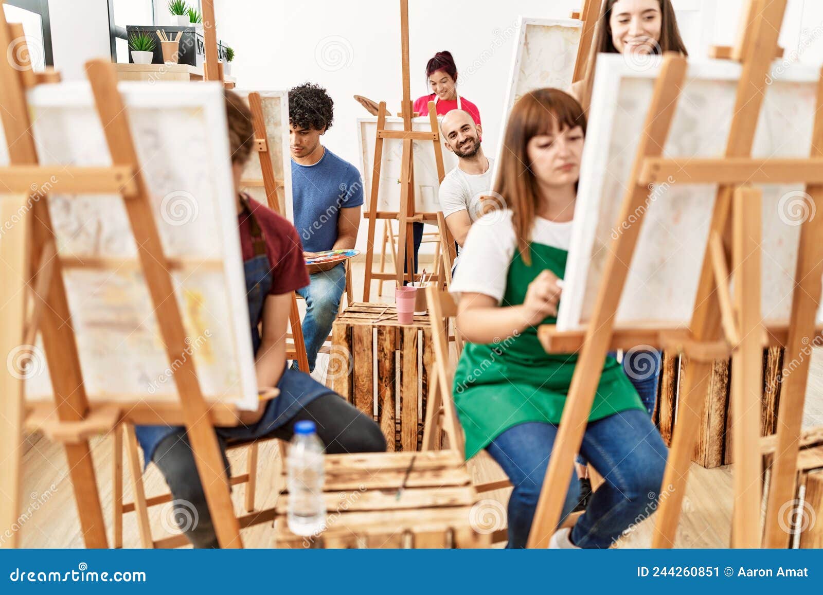 Group of Young Draw Students Smiling Happy Drawing at Art Studio Stock ...