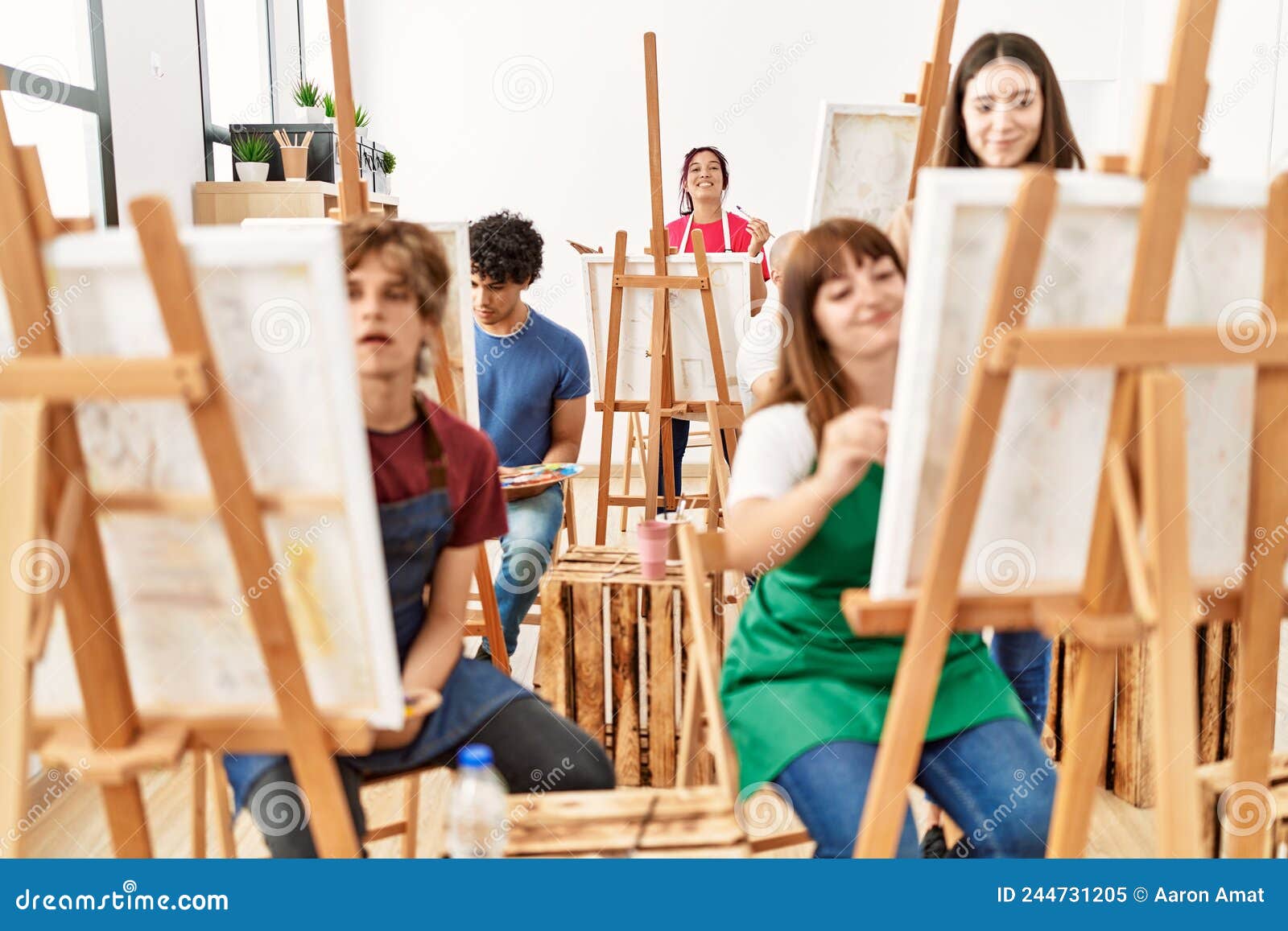 Group of Young Draw Students Smiling Happy Drawing at Art Studio Stock ...
