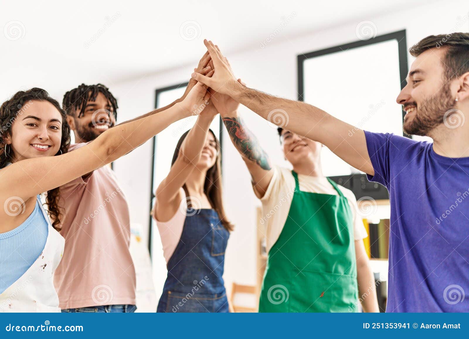 Group of Young Draw Students Smiling Happy Standing with Hands Together ...