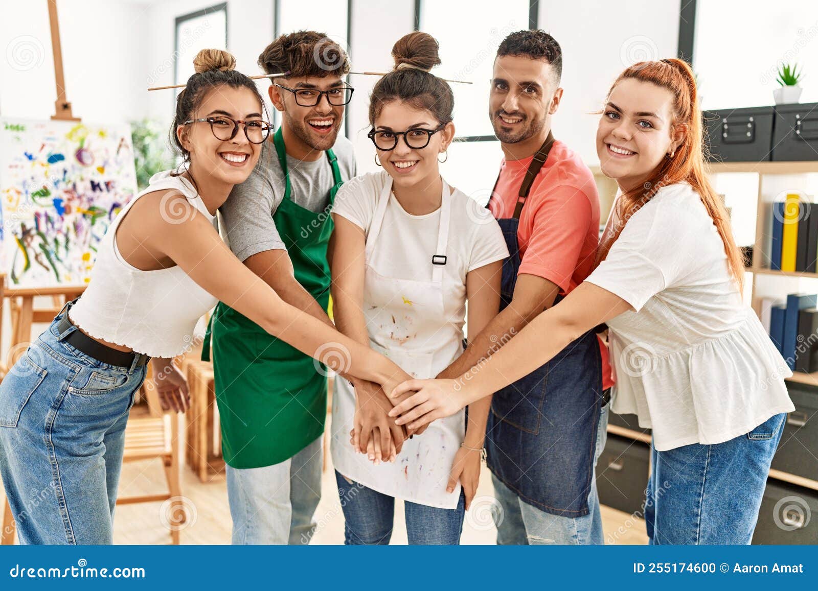 Group of Young Draw Students Smiling Happy Standing with Hands Together ...