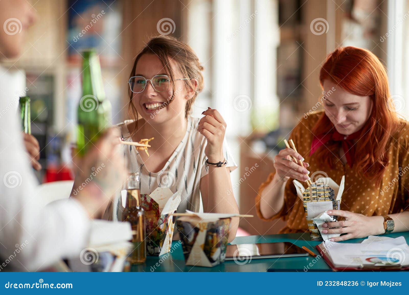 Group of Young Employees Eating Together Stock Photo - Image of ethnic ...