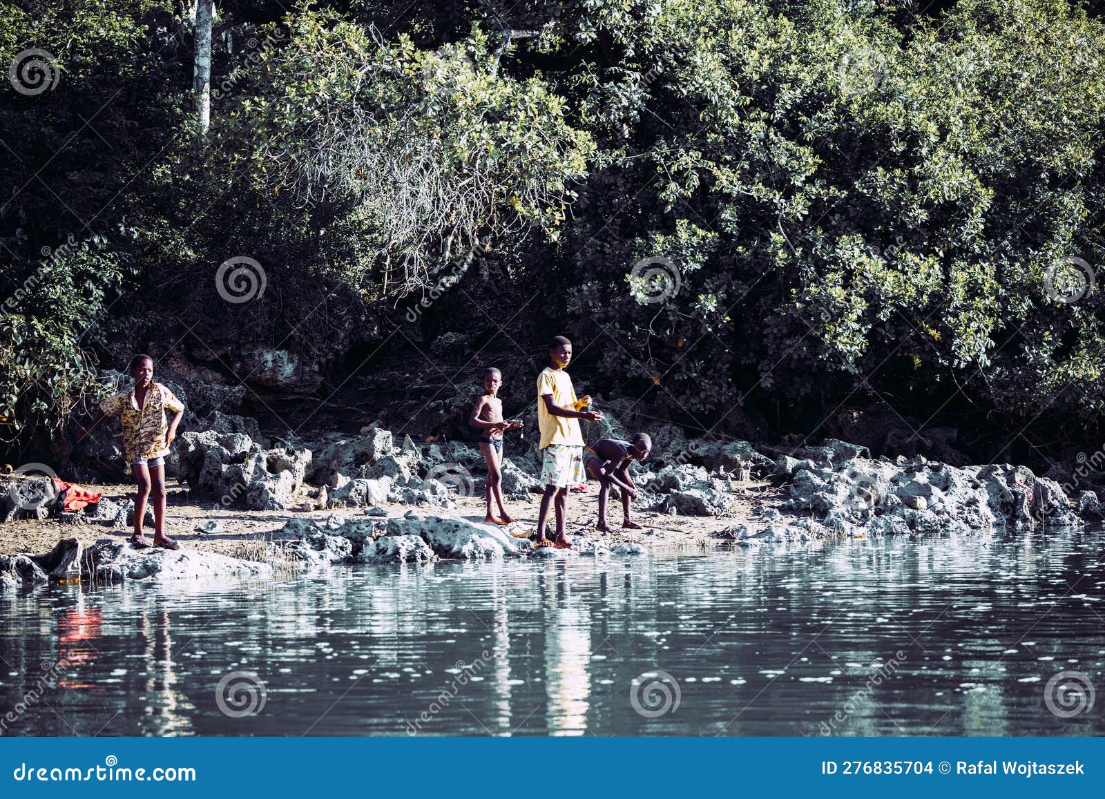 Group of Young Fishermen Catching Fish in the Congo River in Kenya ...