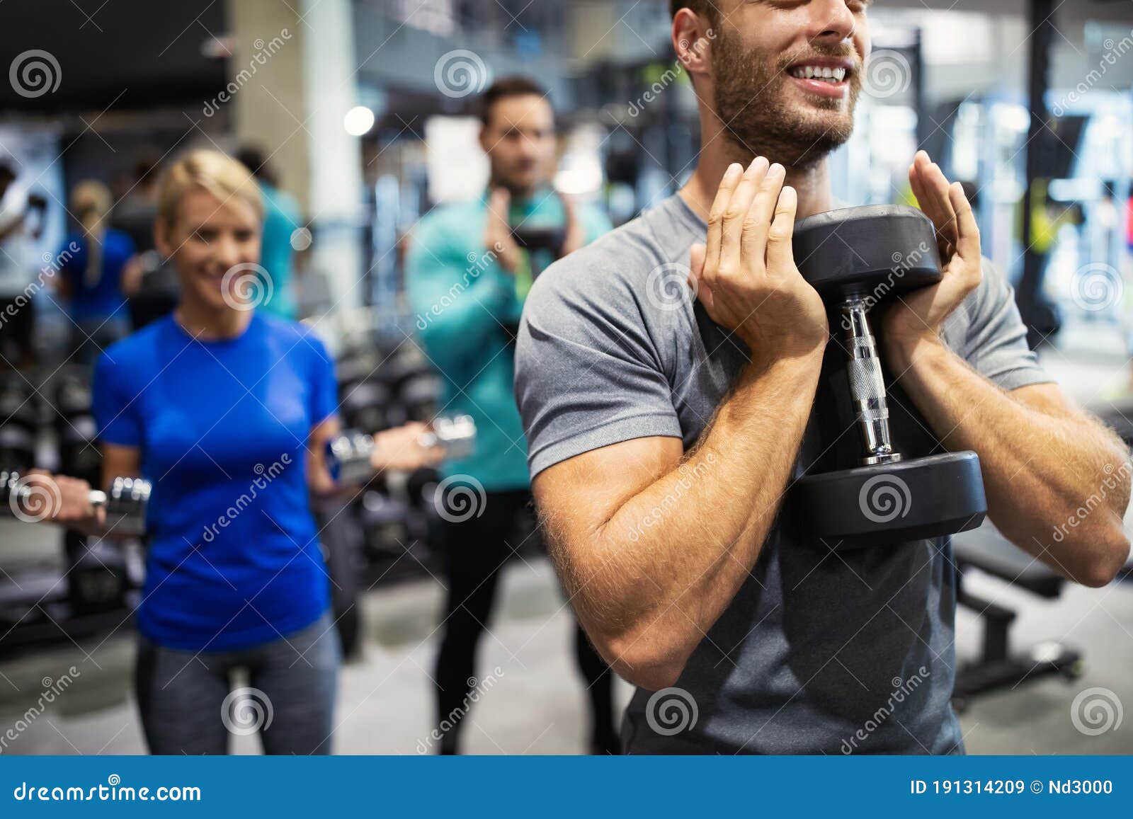 Group of Young Friends People Doing Exercises in Gym Stock Image ...