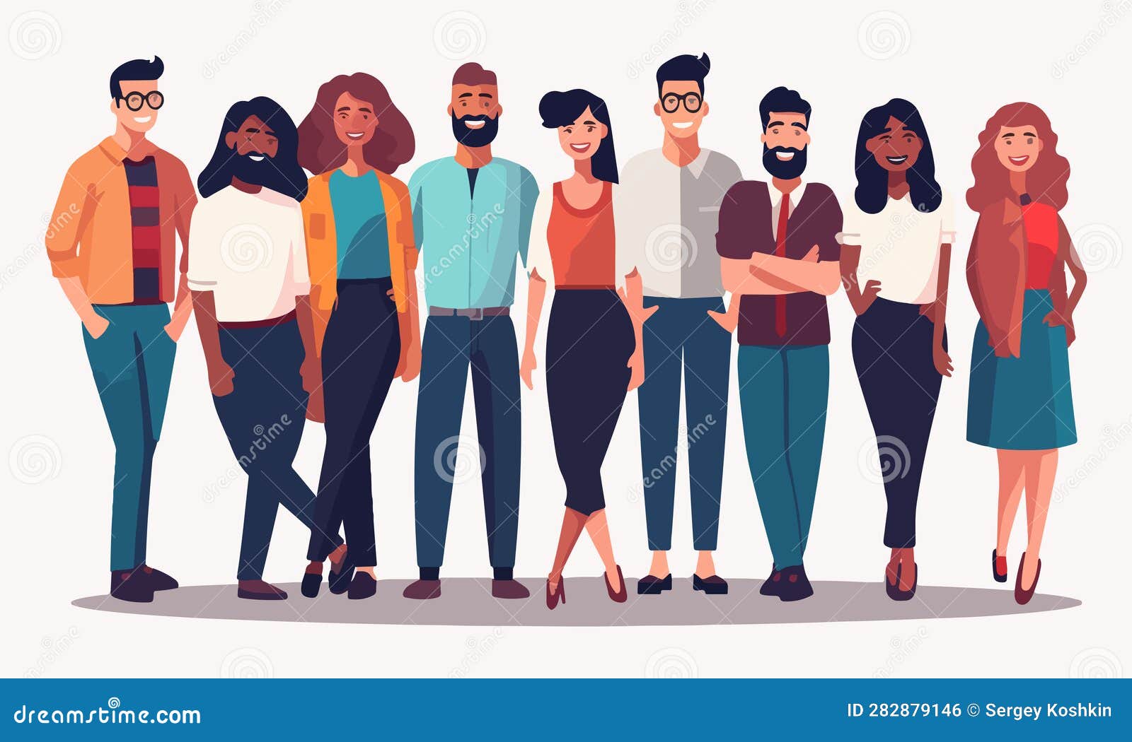 Group of Young Friendly People. Man and Woman Professionals Vector ...