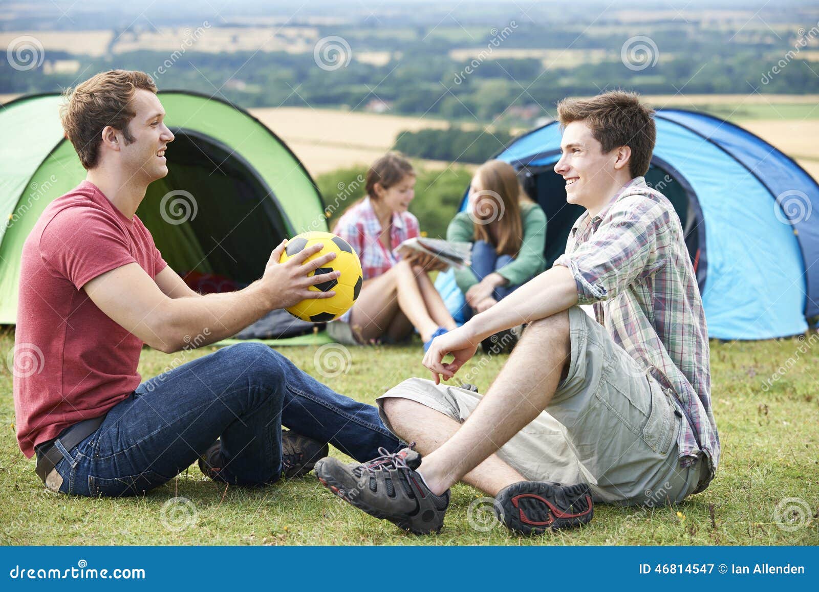 Group of Young Friends Camping in the Countryside Stock Image - Image ...