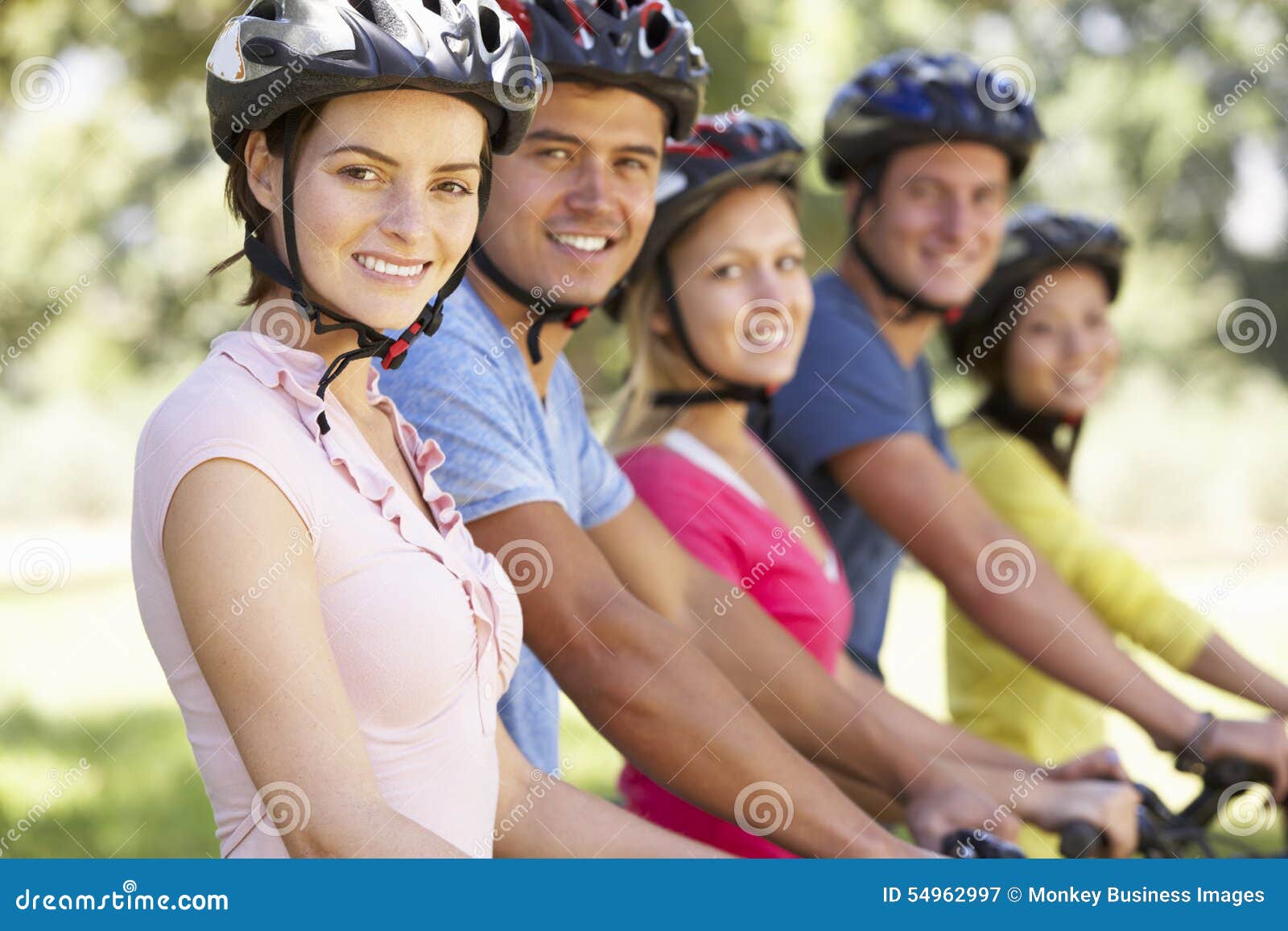 Group of Young Friends on Cycle Ride in Countryside Stock Image - Image ...
